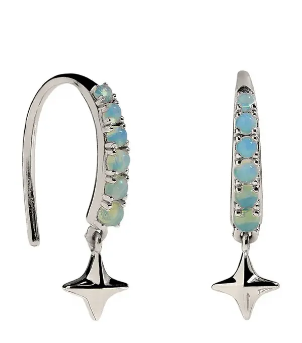 ASTRID & MIYU Rhodium-plated Sterling Cosmic Opal Hook Hoop Earrings - Silver