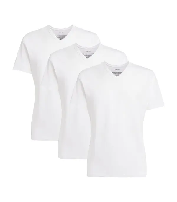 Calvin Klein Stretch-cotton V-neck T-shirts - White