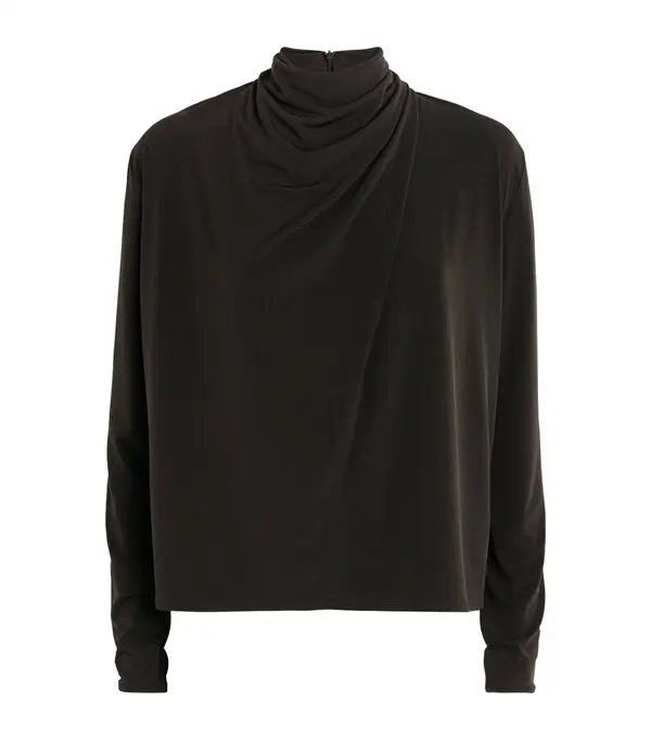 Vince Draped Cowl Neck Matte Jersey Top - Brown