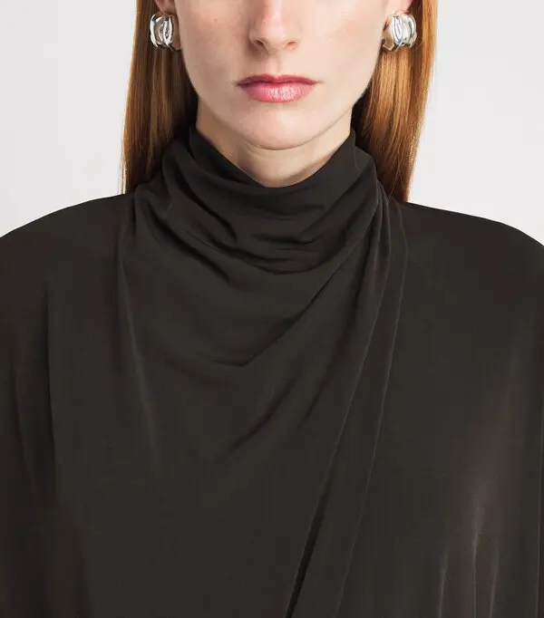 Vince Draped Cowl Neck Matte Jersey Top - Brown