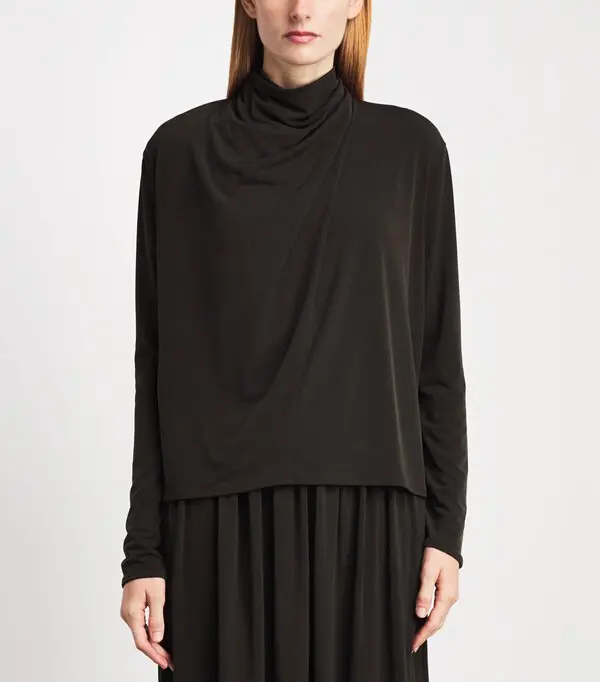 Vince Draped Cowl Neck Matte Jersey Top - Brown