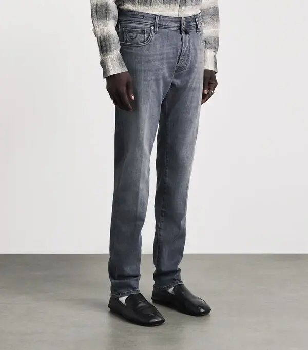 Jacob Cohen Bard Slim Jeans With Ostrich Leather Patch - Black