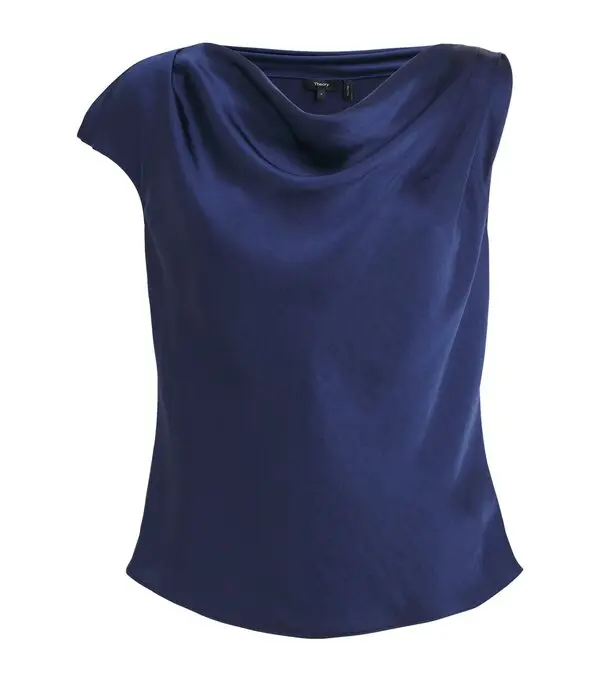 Theory Crushed Satin Sleeveless Blouse - Navy