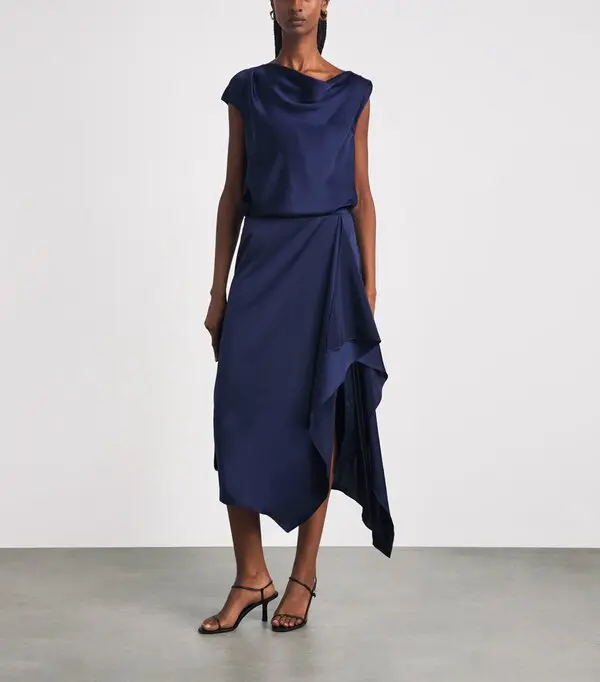 Theory Crushed Satin Sarong Skirt - Navy