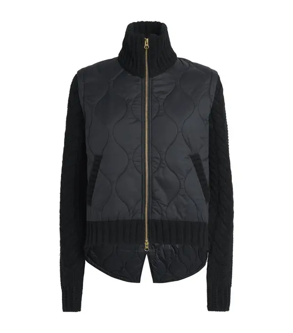 Veronica Beard Quilted Patra Jacket With Cable Knit Sleeves - Black