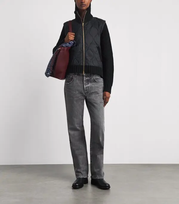 Veronica Beard Quilted Patra Jacket With Cable Knit Sleeves - Black