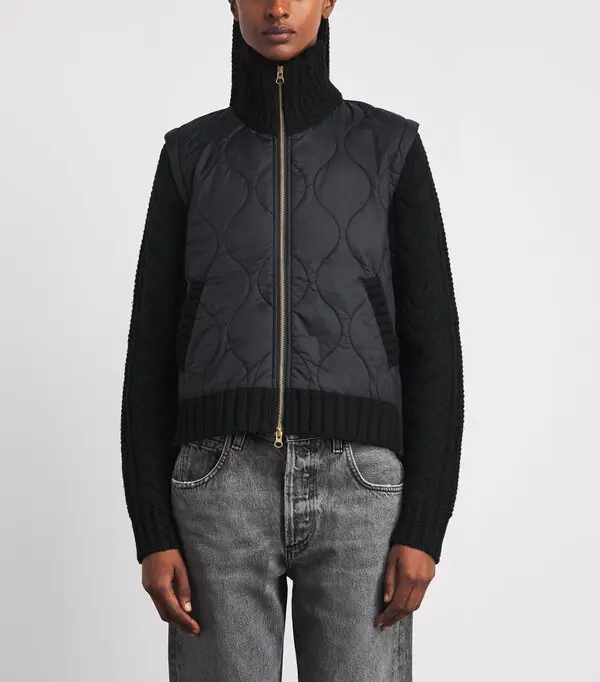 Veronica Beard Quilted Patra Jacket With Cable Knit Sleeves - Black