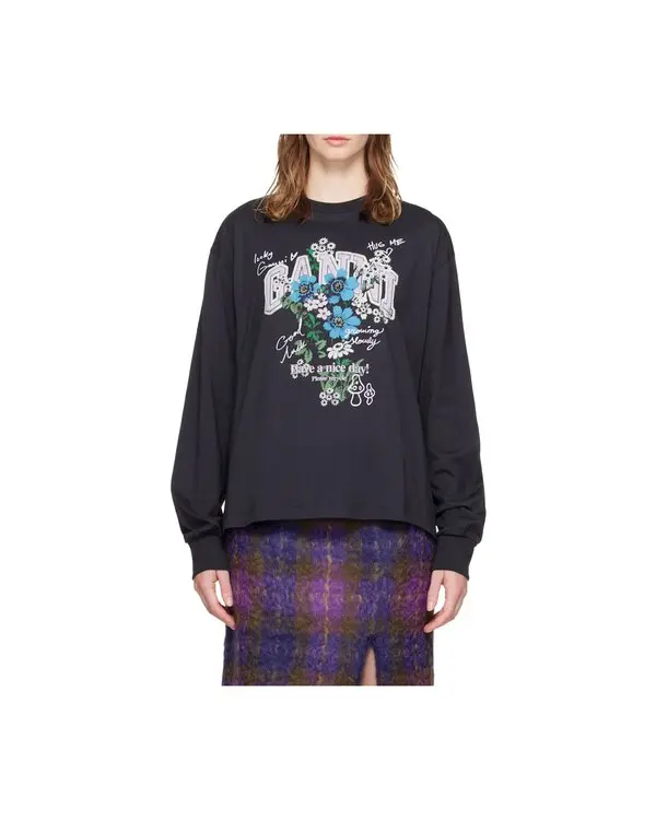GANNI Long-sleeve T-shirt With Flowers