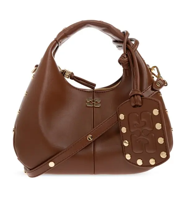 GANNI Mini Hobo Stud-embellished Totebag - Brown