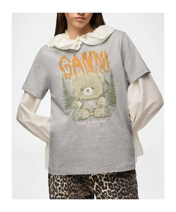 GANNI T-shirt With Forest Teddy