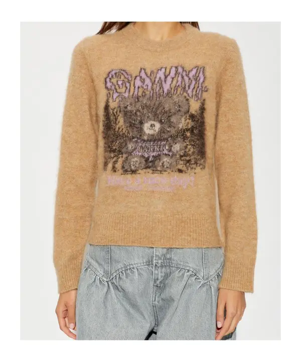 GANNI Graphic-intarsia Crew-neck Sweater