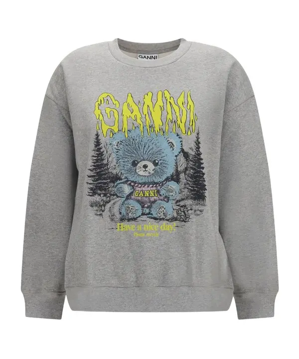 GANNI Printed Cotton Sweatshirt - Grey