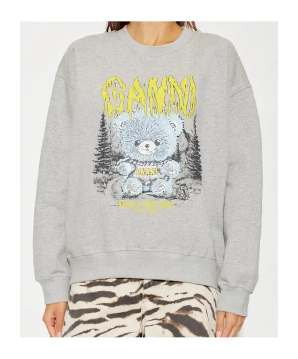 GANNI Printed Cotton Sweatshirt - Grey