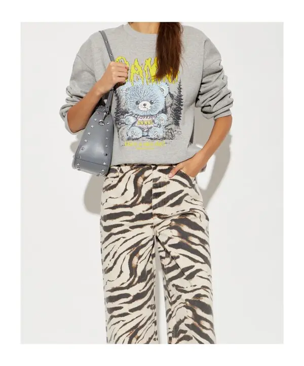 GANNI Printed Cotton Sweatshirt - Grey