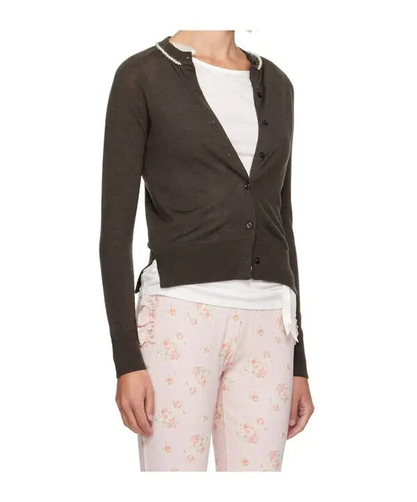 Simone Rocha Long-sleeve Open-front Knit Cardigan With Pearl Trim