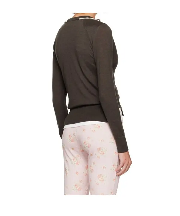 Simone Rocha Long-sleeve Open-front Knit Cardigan With Pearl Trim