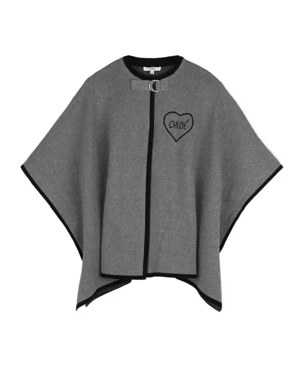 Chloé Heart-embroidered Buckled Cape - Gray