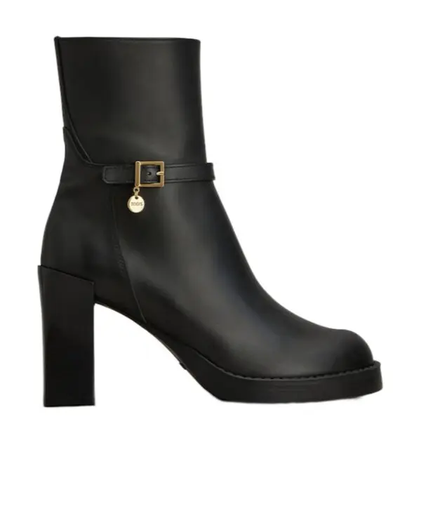 TOD'S Heeled Leather Ankle Boots With Buckle Detail