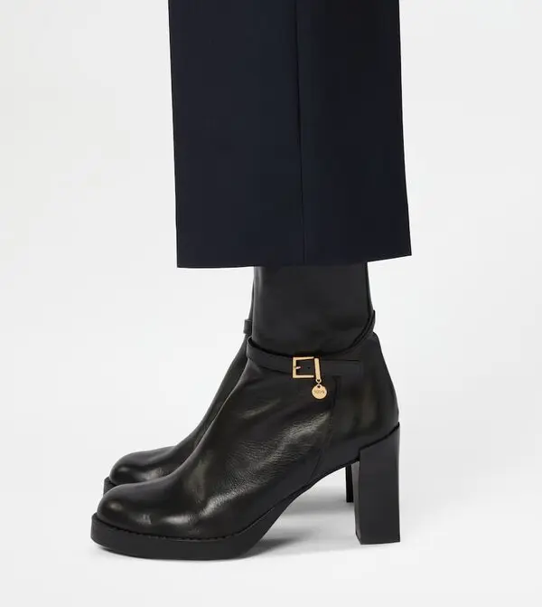 TOD'S Heeled Leather Ankle Boots With Buckle Detail