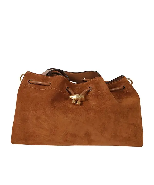 JIMMY CHOO Suede Drawstring Bucket Bag - Brown