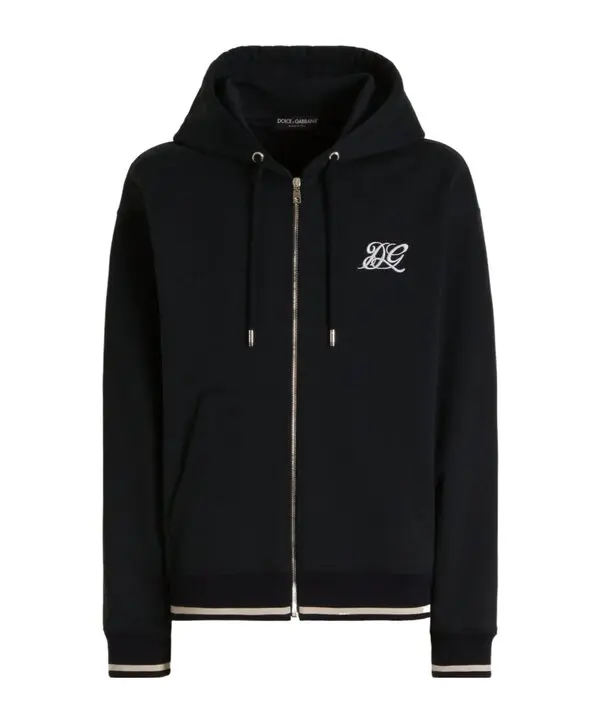 Dolce & Gabbana Cotton Hooded Sweatshirt With Logo Detailing - Blue