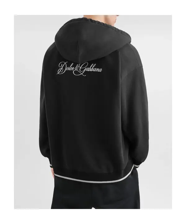 Dolce & Gabbana Cotton Hooded Sweatshirt With Logo Detailing - Blue