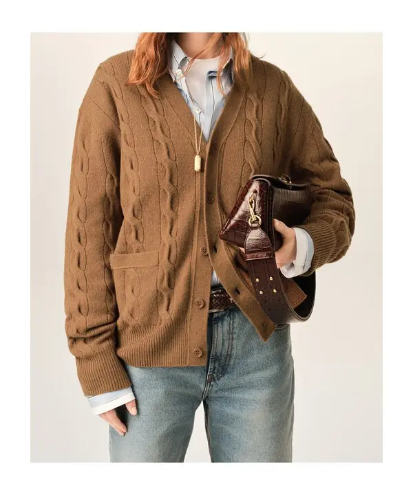 AMI Paris Brown Cable Wool Cardigan