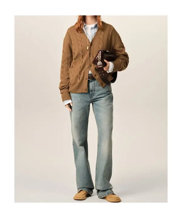 AMI Paris Brown Cable Wool Cardigan