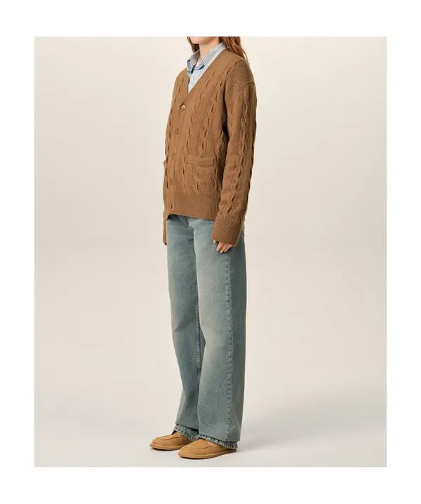 AMI Paris Brown Cable Wool Cardigan