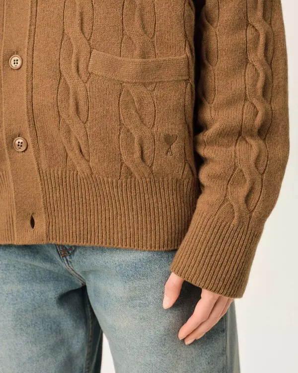 AMI Paris Brown Cable Wool Cardigan