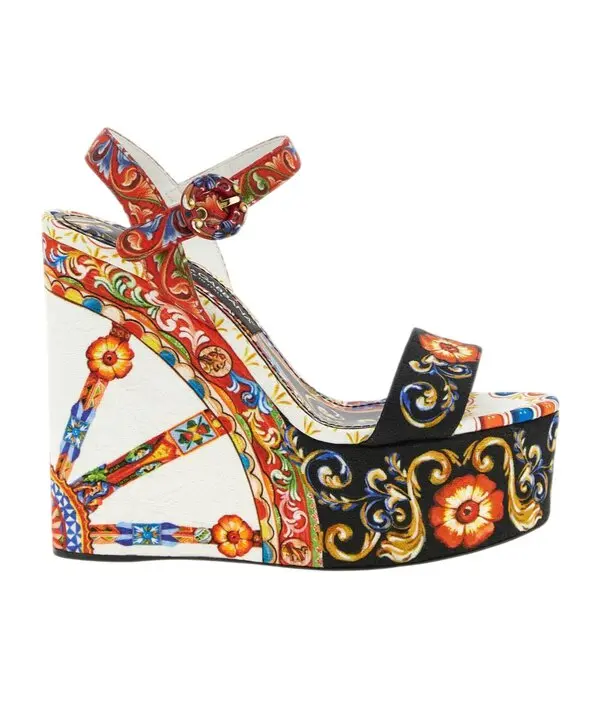 Dolce & Gabbana Dolce Gabbana Carretto-printed Brocade Wedge Sandals - Multicolor