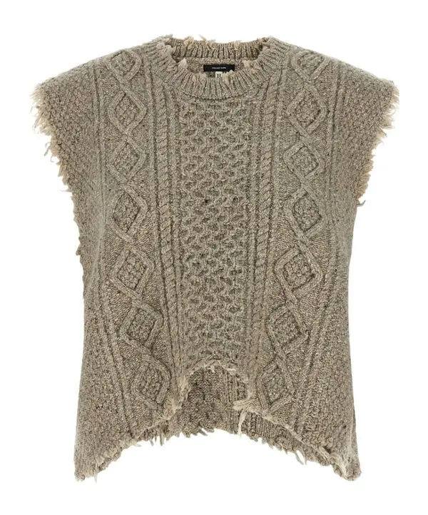 R13 Knit Crewneck Tank Top With Fringed Hem - No