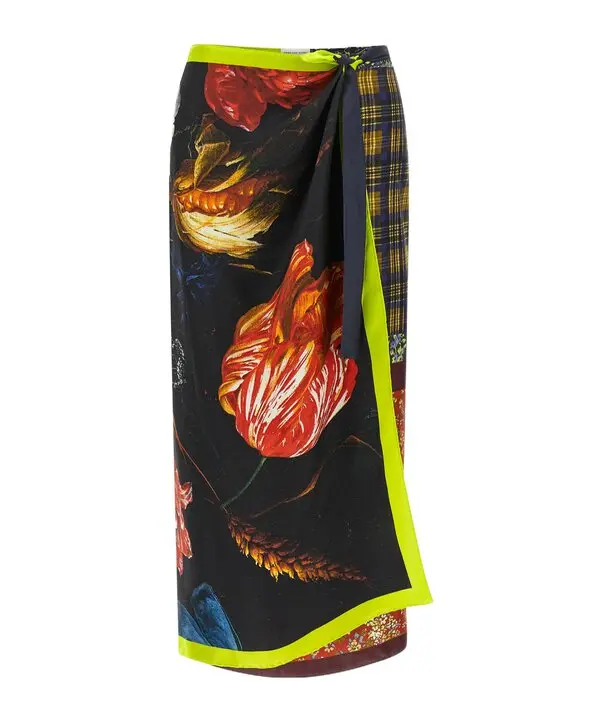 Dries Van Noten Floral Patchwork Silk Wrap Skirt - Multi-color