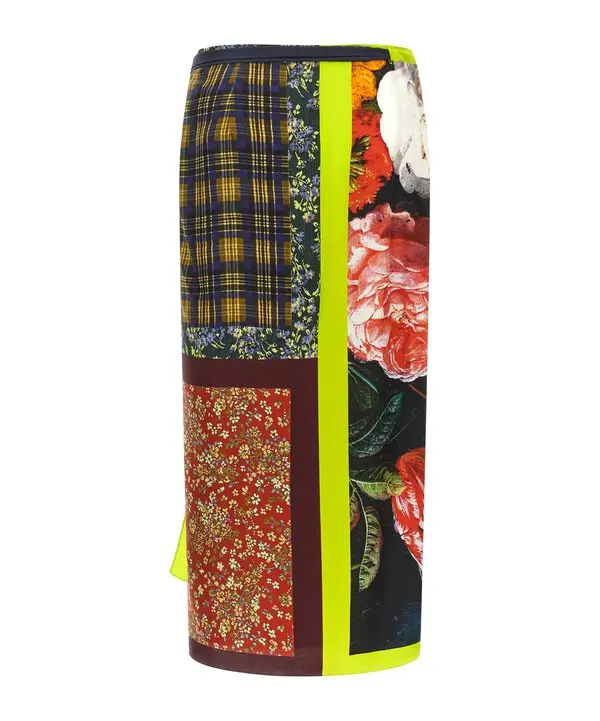 Dries Van Noten Floral Patchwork Silk Wrap Skirt