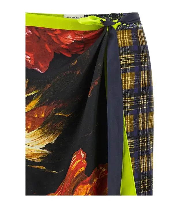Dries Van Noten Floral Patchwork Silk Wrap Skirt