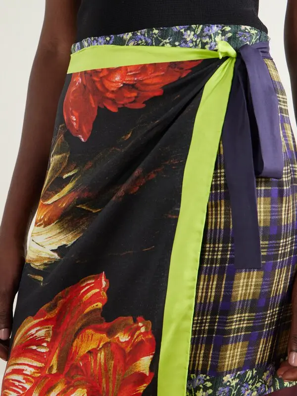 Dries Van Noten Floral Patchwork Silk Wrap Skirt