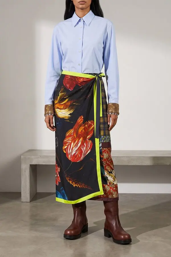 Dries Van Noten Floral Patchwork Silk Wrap Skirt