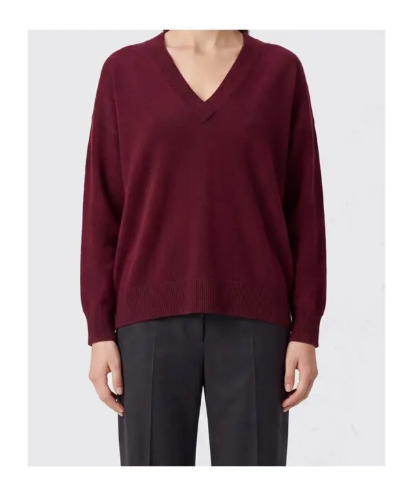 LISA YANG Ribbed V-neck Long Sleeve Sweater