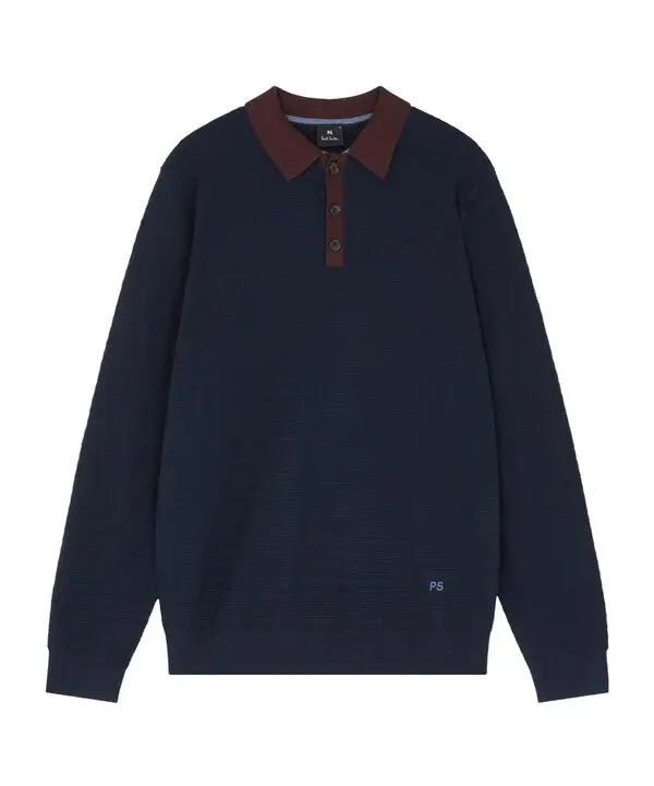 Paul Smith Navy Knit Polo Top - Black