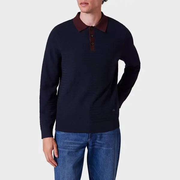 Paul Smith Navy Knit Polo Top
