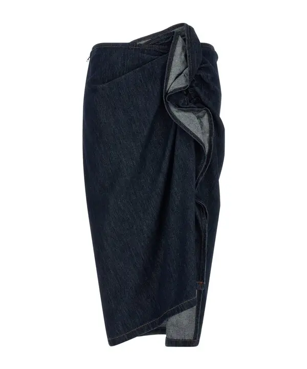 Dries Van Noten Draped Denim Skirt - Blue