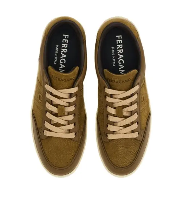 FERRAGAMO Suede And Leather Low-top Sneakers With Gancini Detail