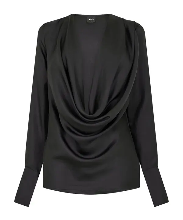 Hugo Boss Satin Long Sleeve Top - Black