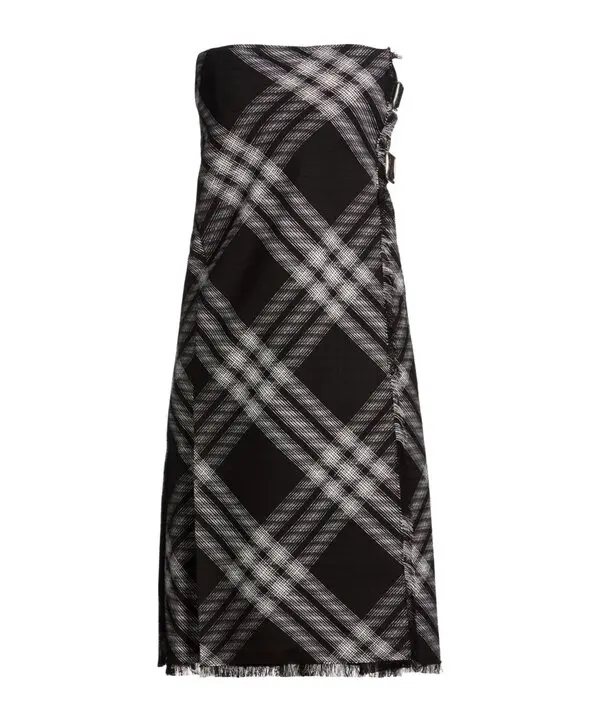 Burberry Plaid Wool Sleeveless Dress With Leather Trim