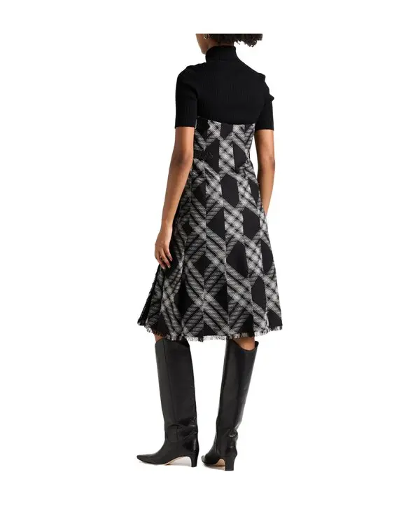Burberry Plaid Wool Sleeveless Dress With Leather Trim