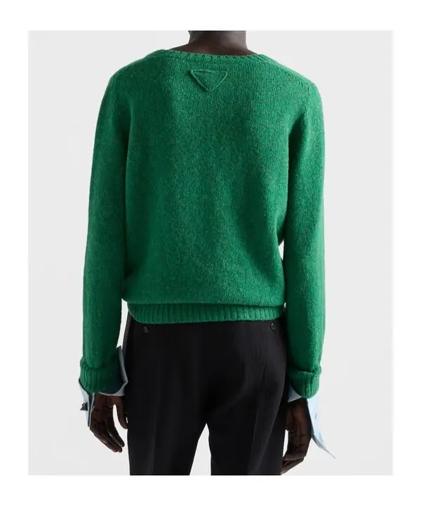 Prada Shetland Wool Wide-neck Sweater With Interchangeable Cuffs