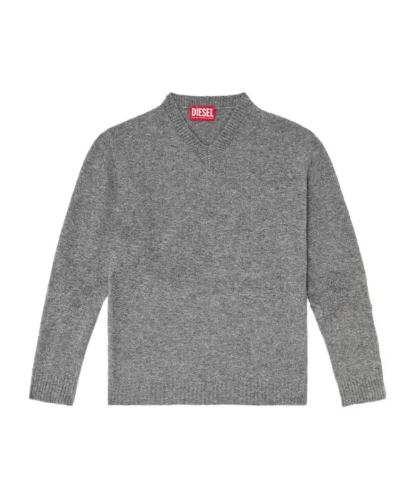 DIESEL® V-neck Jumper In Wrinkled Boiled Knit - Grey