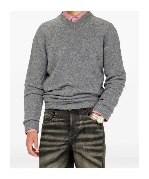 DIESEL® V-neck Jumper In Wrinkled Boiled Knit