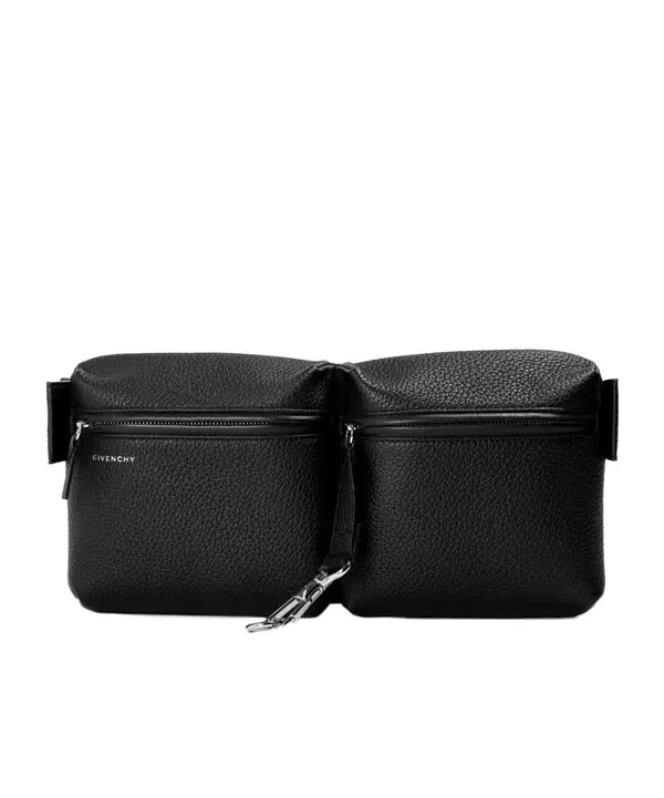 Givenchy Grained Leather Double Pocket Waist Bag - Black