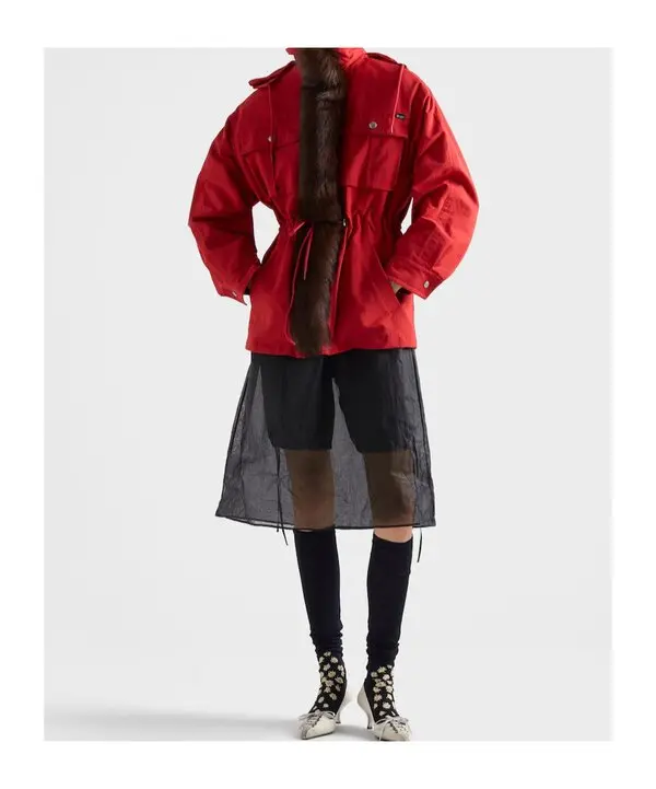 Prada Technical Fabric Parka With Shearling Trim